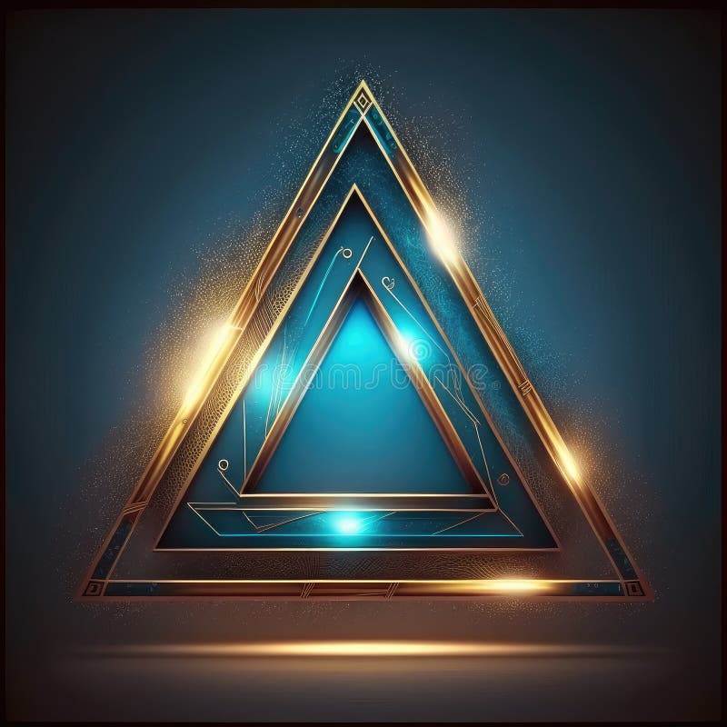 Abstract Art of Multi Layer Glowing Golden and Blue Triangle Frame ...
