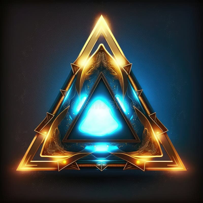 Abstract Art of Multi Layer Glowing Golden and Blue Triangle Frame ...