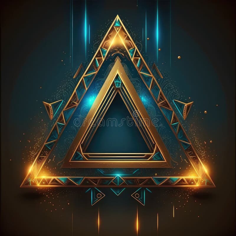 Abstract Art of Multi Layer Glowing Golden and Blue Triangle Frame ...