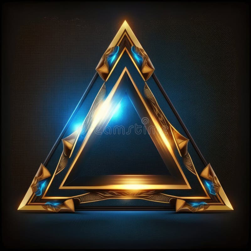 Abstract Art of Multi Layer Glowing Golden and Blue Triangle Frame ...