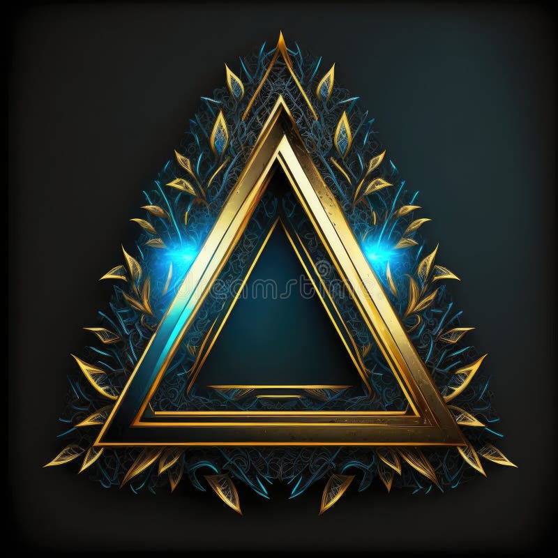 Abstract Art of Multi Layer Glowing Golden and Blue Triangle Frame ...