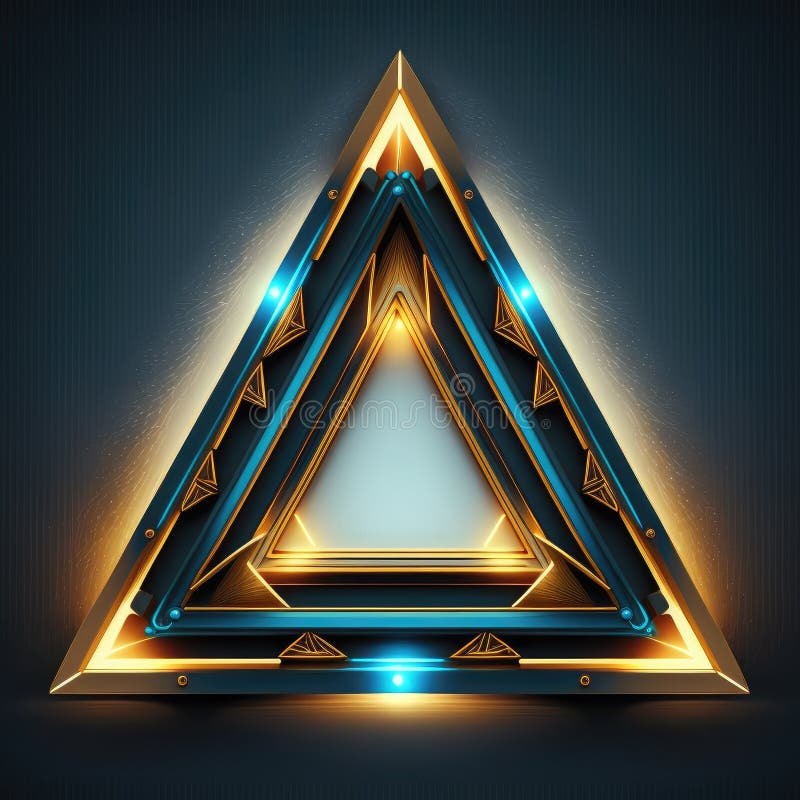 Abstract Art of Multi Layer Glowing Golden and Blue Triangle Frame ...