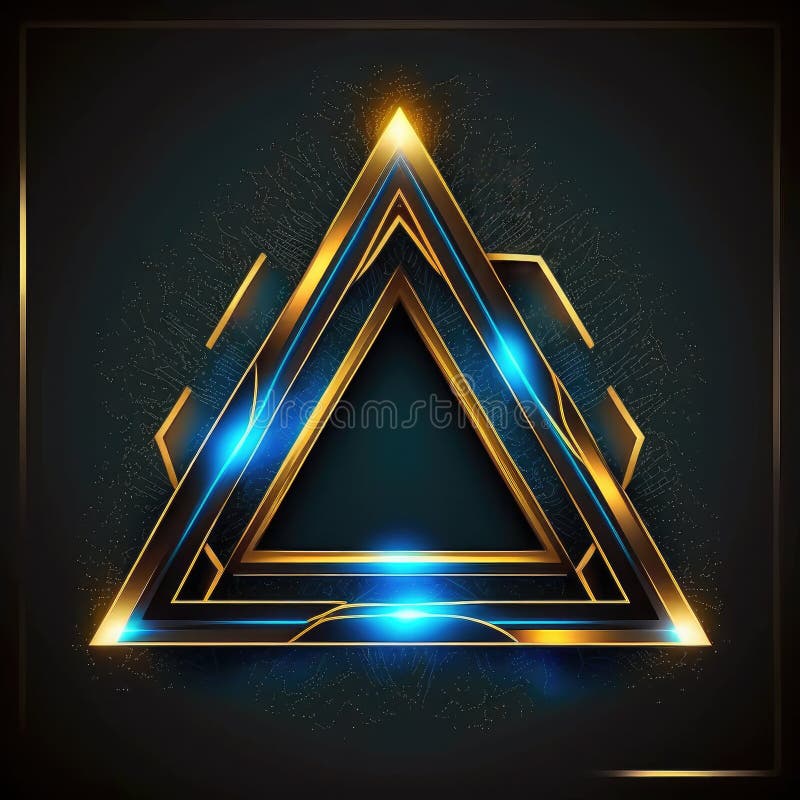 Abstract Art of Multi Layer Glowing Golden and Blue Triangle Frame ...