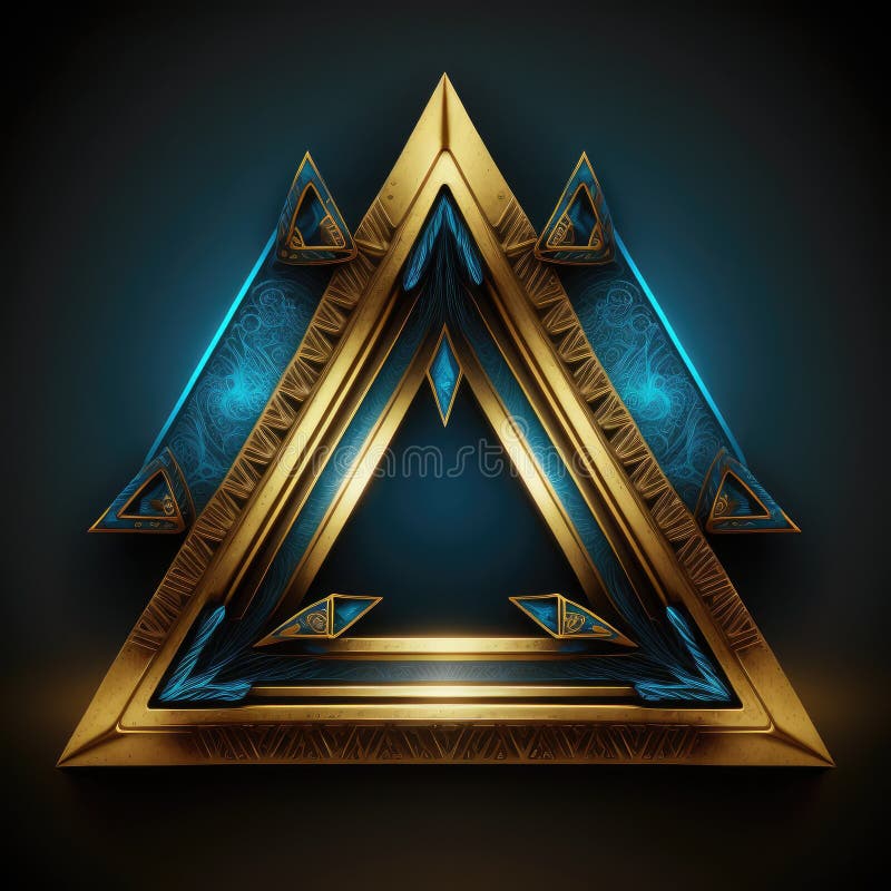 Abstract Art of Multi Layer Glowing Golden and Blue Triangle Frame ...