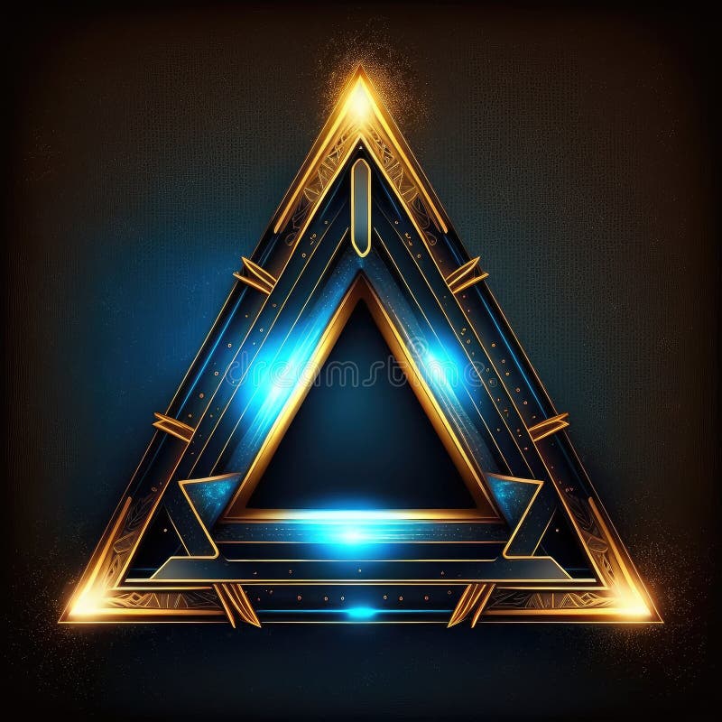 Abstract Art of Multi Layer Glowing Golden and Blue Triangle Frame ...