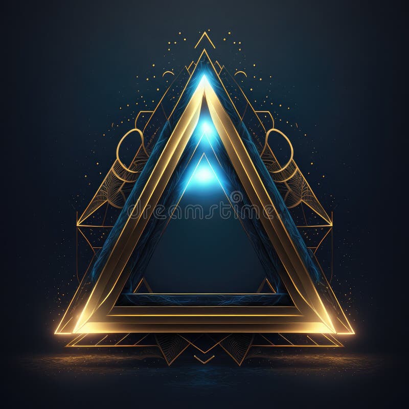 Abstract Art of Multi Layer Glowing Golden and Blue Triangle Frame ...