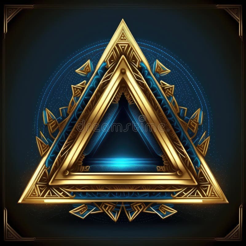Abstract Art of Multi Layer Glowing Golden and Blue Triangle Frame ...