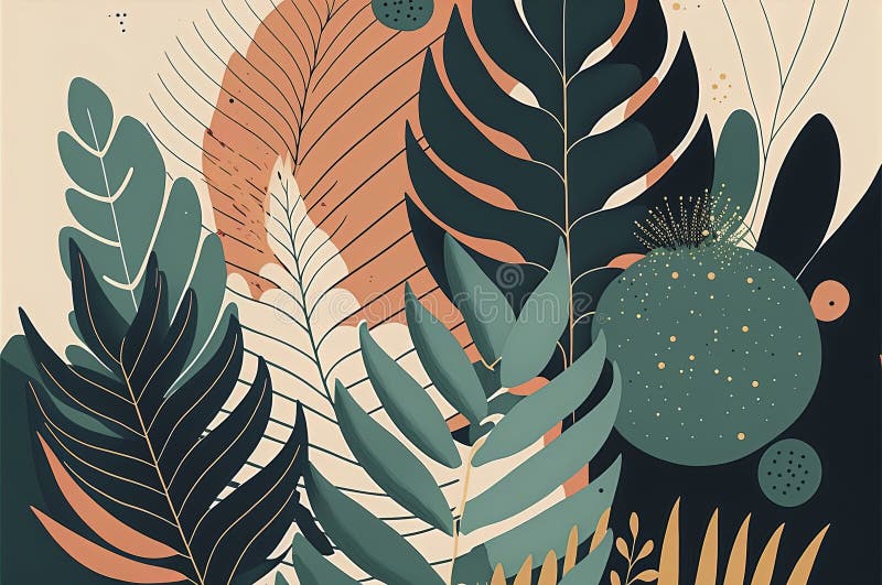 Abstract Art Nature Background. Botanical Pattern, Tropical Leaves ...