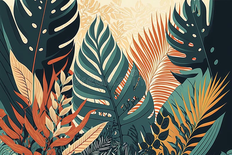 Abstract Art Nature Background. Botanical Pattern, Tropical Leaves ...