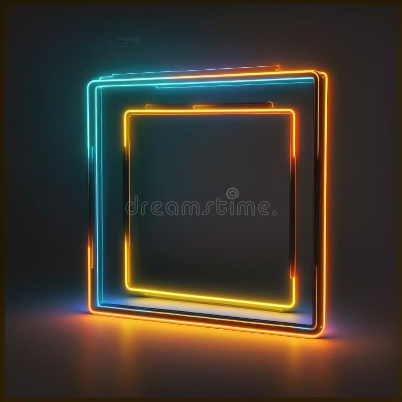 Abstract Art in Neon Spotlight in Square Frame Isolated on Black ...