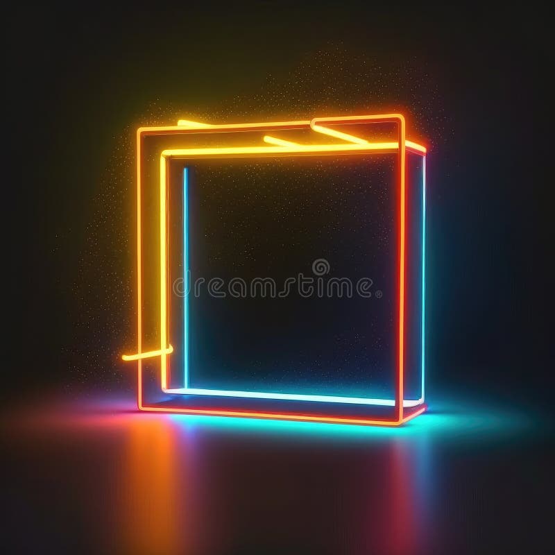 Abstract Art in Neon Spotlight in Square Frame Isolated on Black ...