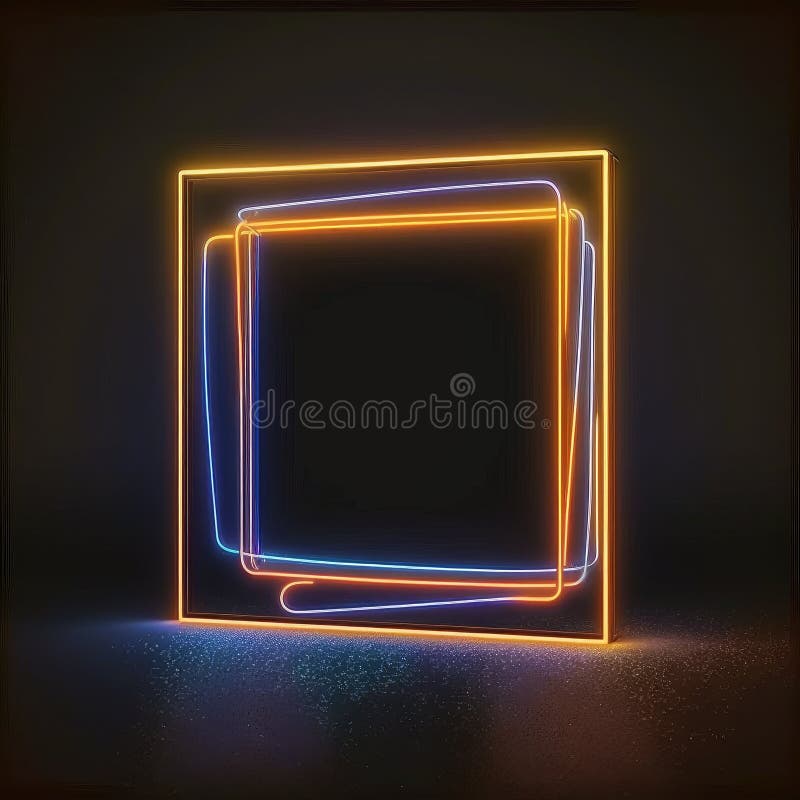 Abstract Art in Neon Spotlight in Square Frame Isolated on Black ...