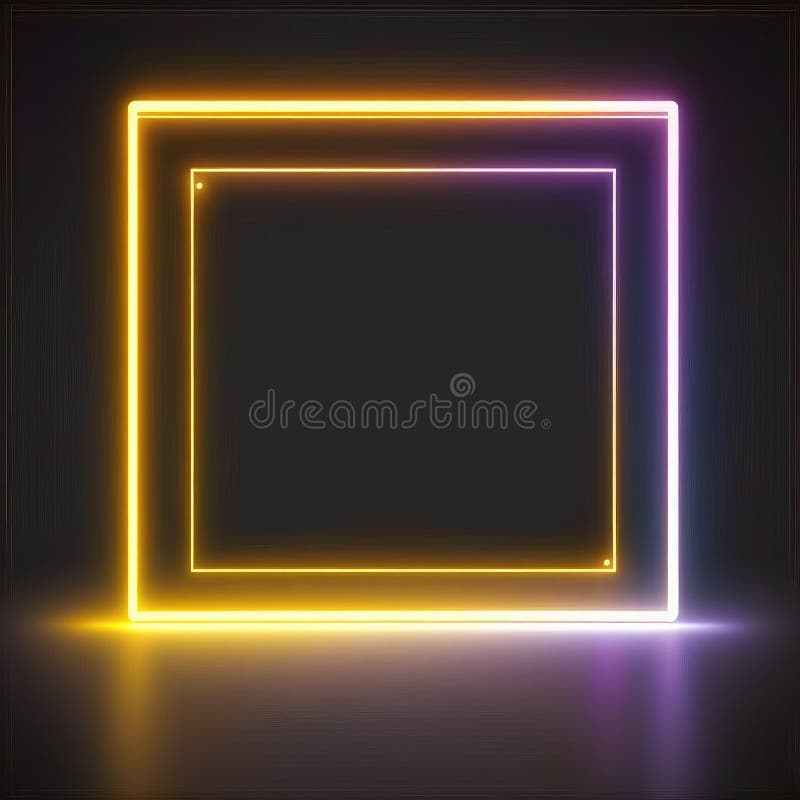 Abstract Art in Neon Spotlight in Square Frame Isolated on Black ...