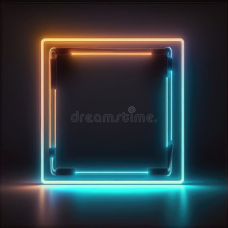 Abstract Art in Neon Spotlight in Square Frame Isolated on Black ...