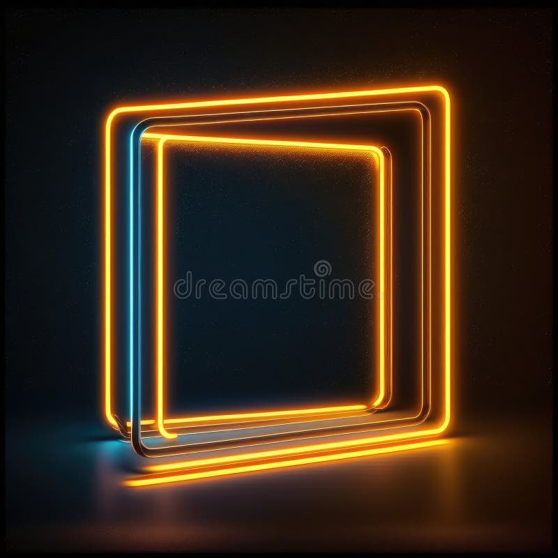 Abstract Art in Neon Spotlight in Square Frame Isolated on Black ...