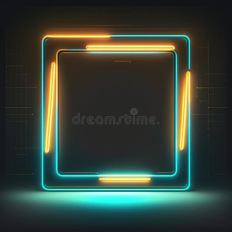 Abstract Art in Neon Spotlight in Square Frame Isolated on Black ...