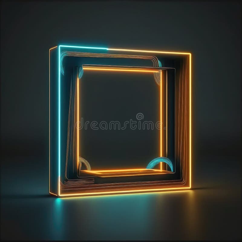Abstract Art in Neon Spotlight in Square Frame Isolated on Black ...