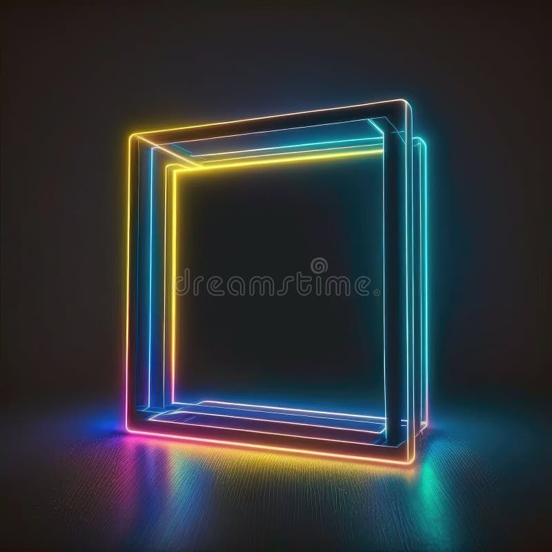 Abstract Art in Neon Spotlight in Square Frame Isolated on Black ...