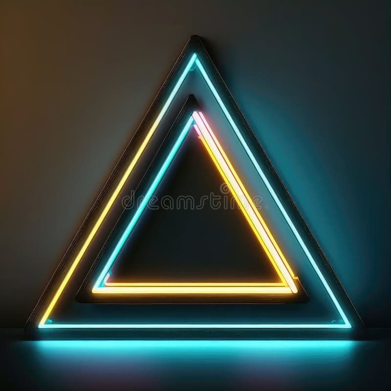 Abstract Art in Neon Spotlight in Triangle Frame Isolated on Black ...