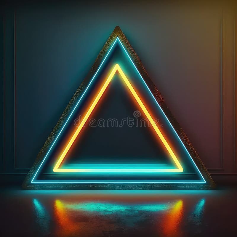 Abstract Art in Neon Spotlight in Triangle Frame Isolated on Black ...