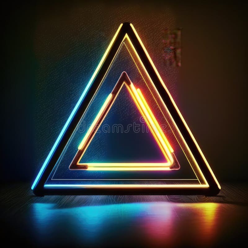 Abstract Art in Neon Spotlight in Triangle Frame Isolated on Black ...