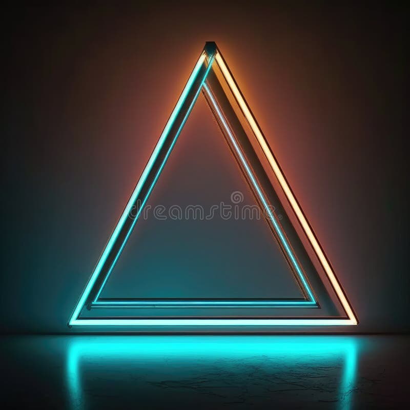 Abstract Art in Neon Spotlight in Triangle Frame Isolated on Black ...
