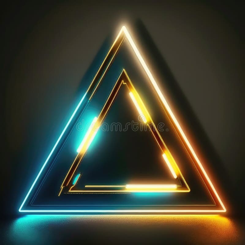 Abstract Art in Neon Spotlight in Triangle Frame Isolated on Black ...