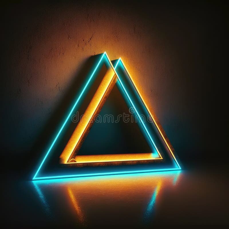 Abstract Art in Neon Spotlight in Triangle Frame Isolated on Black ...