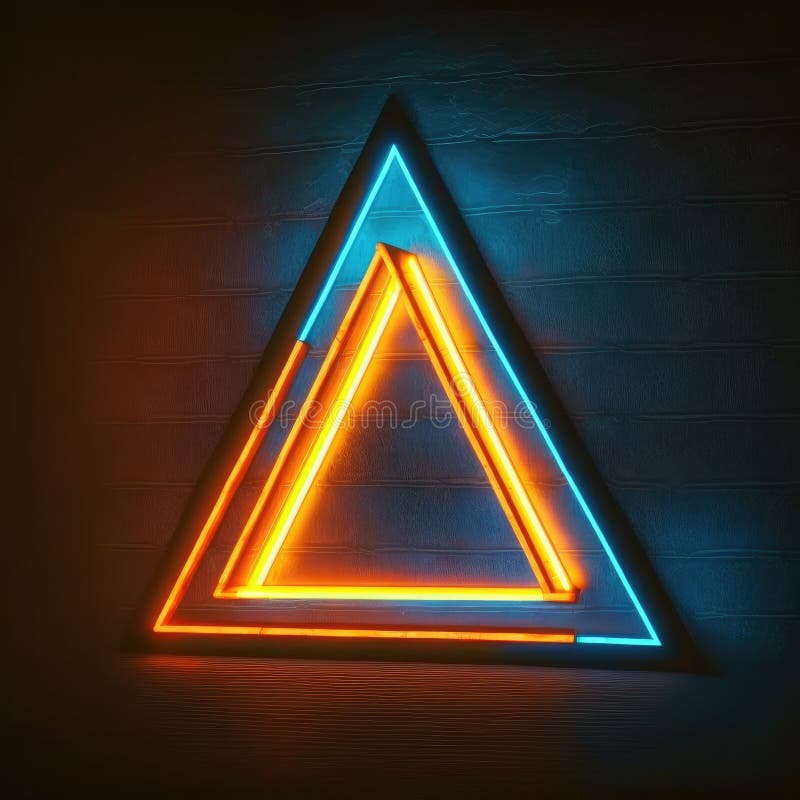 Abstract Art in Neon Spotlight in Triangle Frame Isolated on Black ...