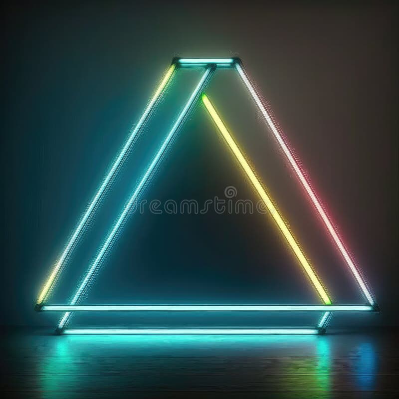 Abstract Art in Neon Spotlight in Triangle Frame Isolated on Black ...
