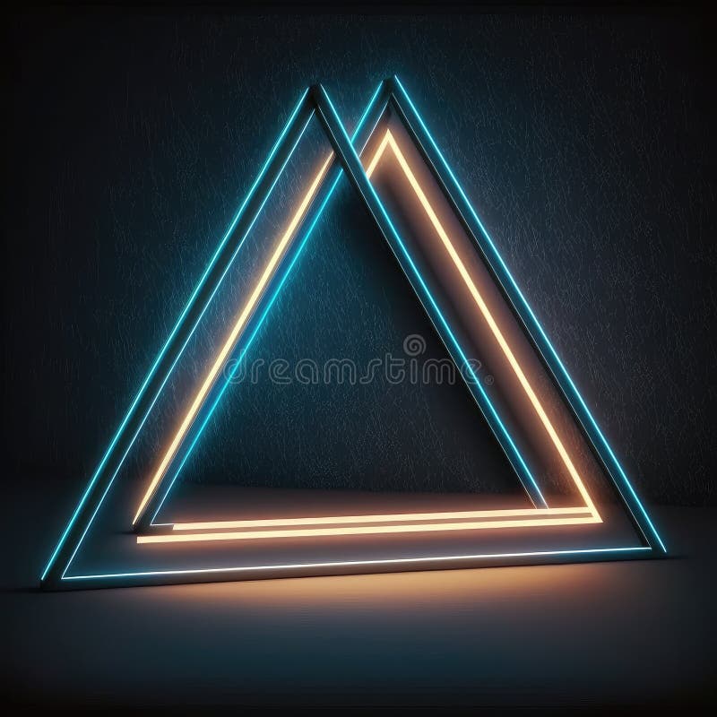Abstract Art in Neon Spotlight in Triangle Frame Isolated on Black ...