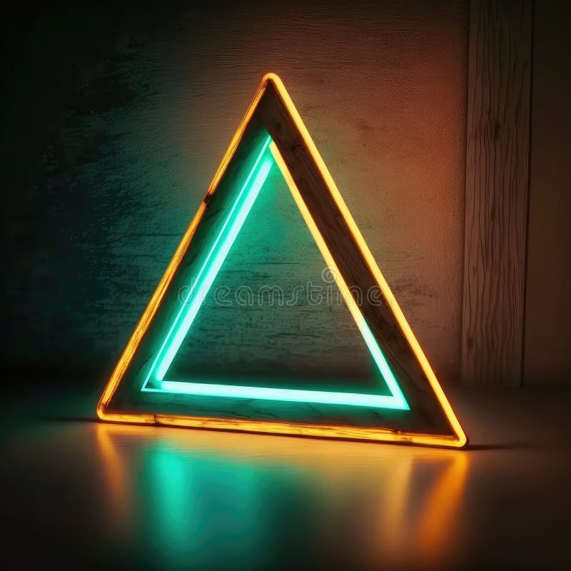 Abstract Art in Neon Spotlight in Triangle Frame Isolated on Black ...