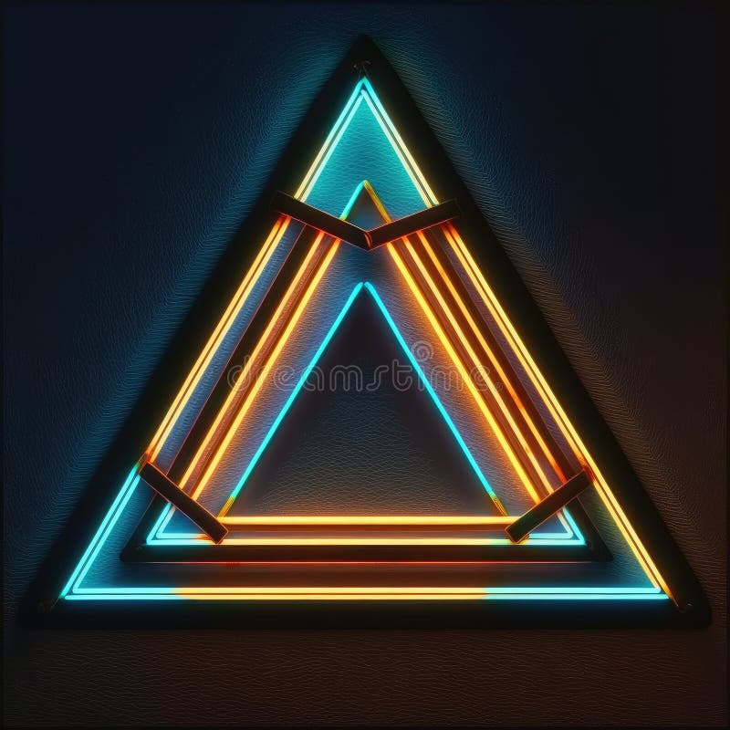 Abstract Art in Neon Spotlight in Triangle Frame Isolated on Black ...