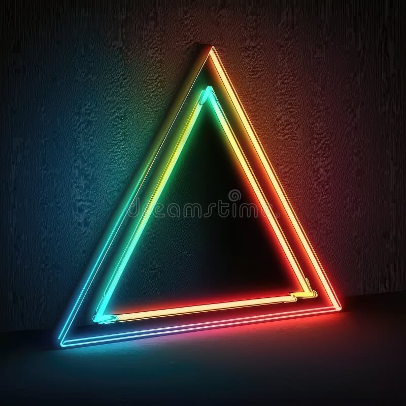 Abstract Art in Neon Spotlight in Triangle Frame Isolated on Black ...