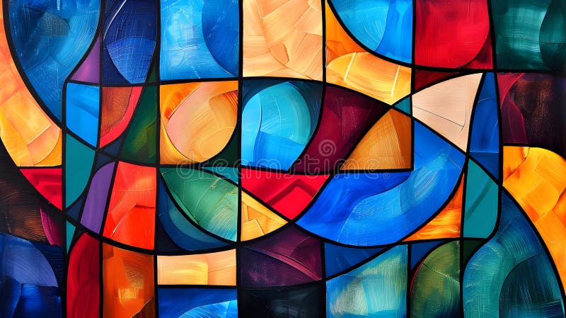 Abstract Art Painting with Geometric Shapes and Vibrant Colors. Stock ...