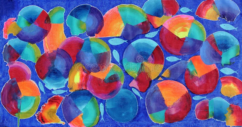 Abstract Art Painting about Internet Circles and Fishes Stock ...