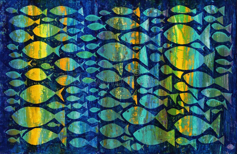 Abstract Art Painting of the Many Fishes Stock Illustration ...
