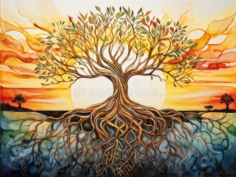 Abstract Art Painting of a Modern Tree. Stock Illustration ...