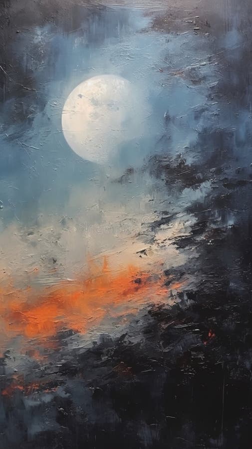 Abstract Art - Painting of the Moon - Generative AI Stock Illustration ...