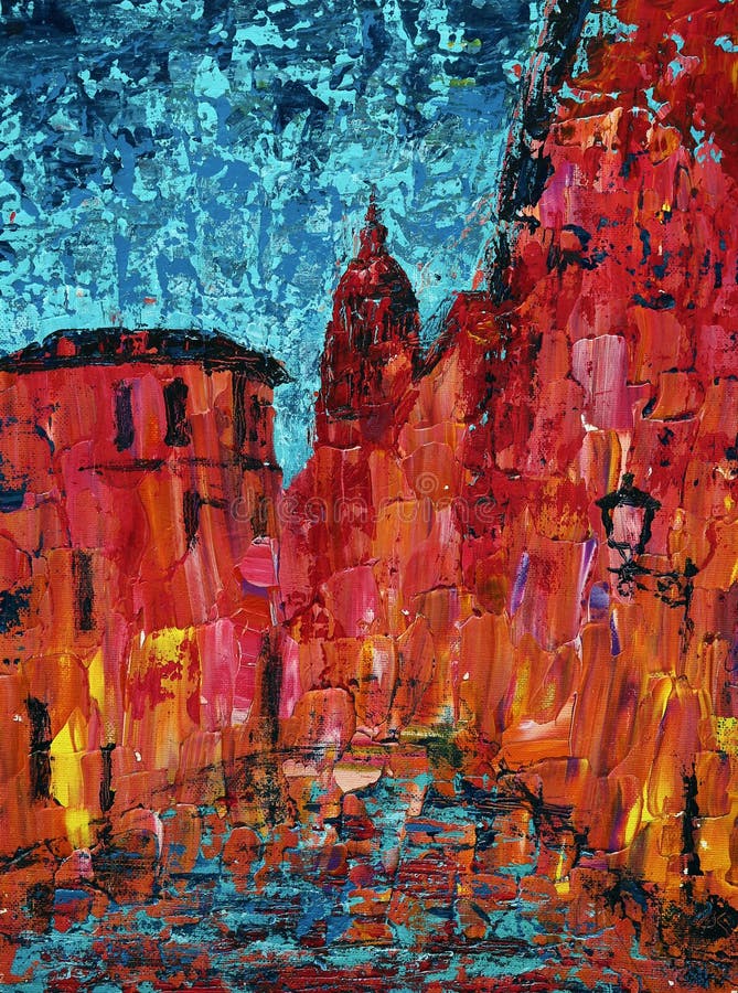 Abstract Art Painting of the Old City Stock Illustration - Illustration ...