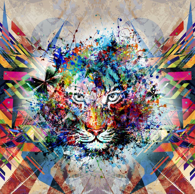 Abstract Art Picture with Tiger Stock Illustration - Illustration of ...