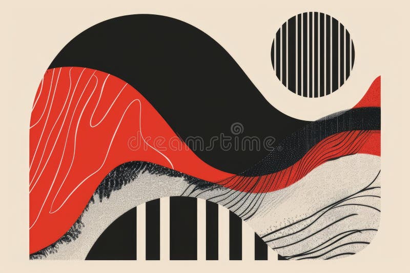 Abstract Art Piece Featuring Bold Black, White, and Red Colors Stock ...