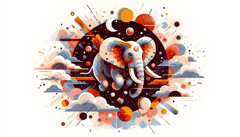 An Abstract Art Piece Featuring an Elephant Surrounded by Geometr Stock ...
