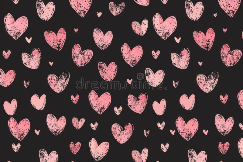 Abstract Art with Pink Hearts on Dark Background, Playful Romantic ...