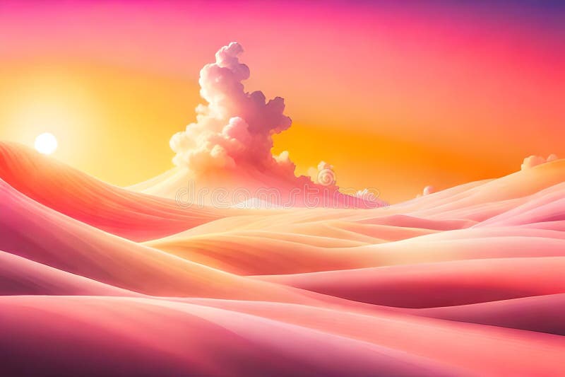 Abstract Art of a Pink Landscape in Minimalist Style. Gradient ...