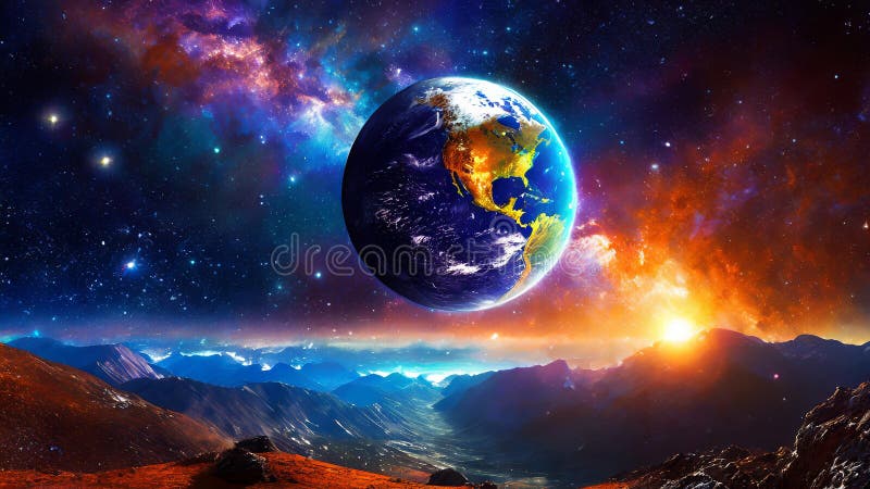 Abstract Art Planet Earth Seen from Outer Space, Part of the Solar ...