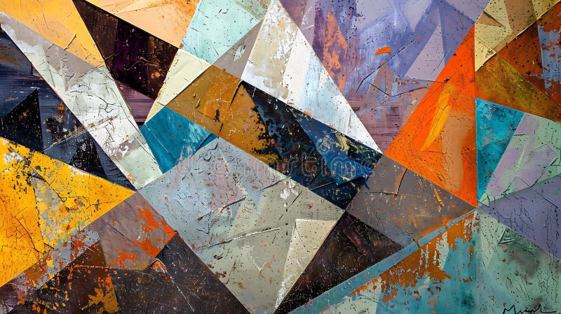 Abstract Art with Polygonal Shapes in Contrasting Colors on a Textured ...