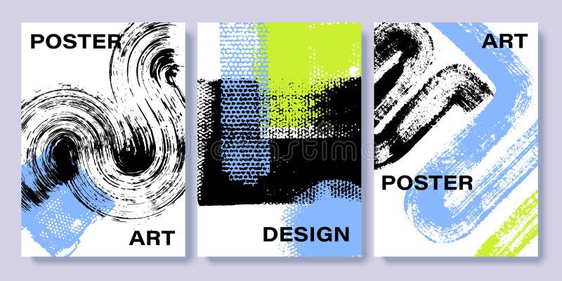 Abstract Art Posters, Covers, Cards. Hand Drawn Rough Grunge Textures ...