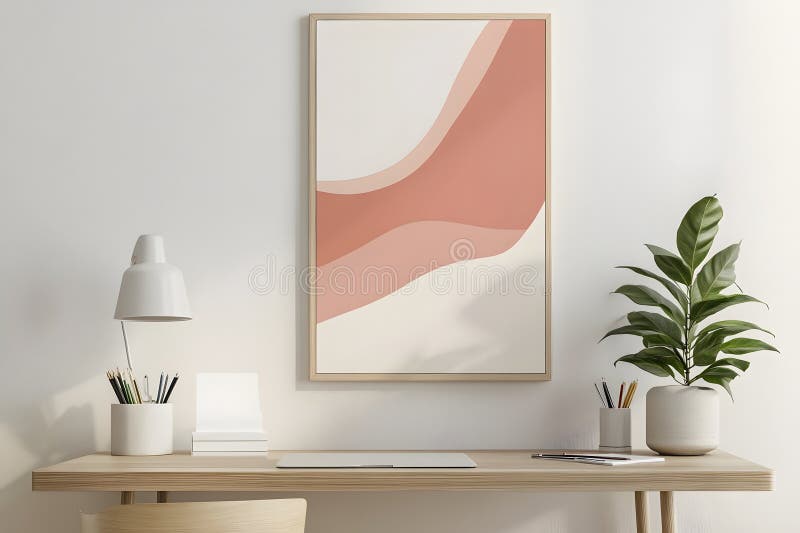 Abstract Art Print in Minimalist Home Office Setup Stock Illustration ...