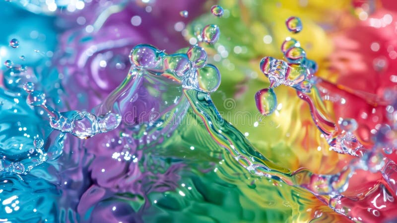 Abstract Art of a Rainbow Water Splash and Bubbles, Creative and ...